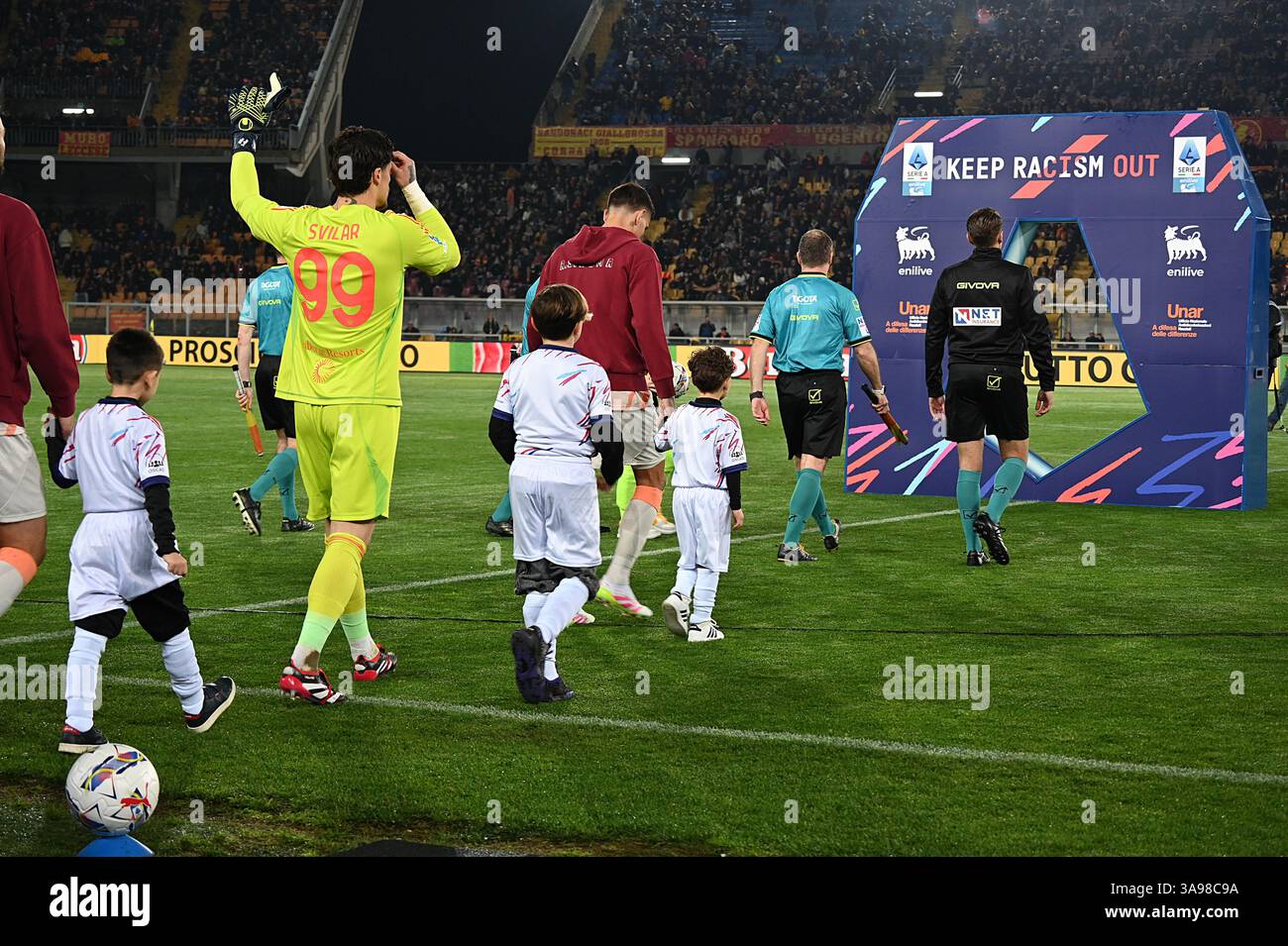 Teams enter the field during US Lecce vs AS Roma, Italian soccer Serie ...