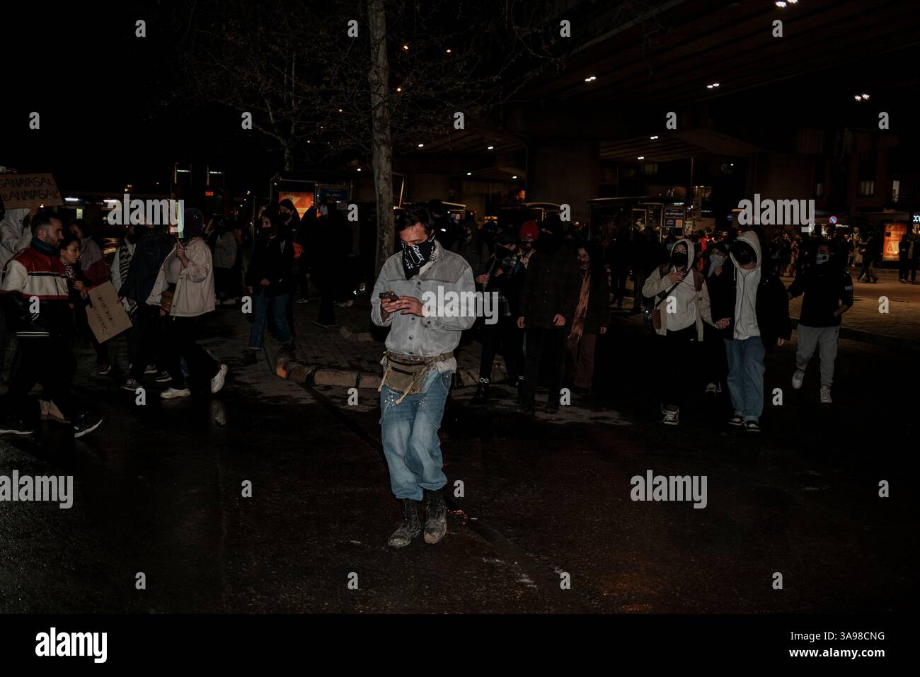 Protesters seen blocking the highway during the protest. Young people ...