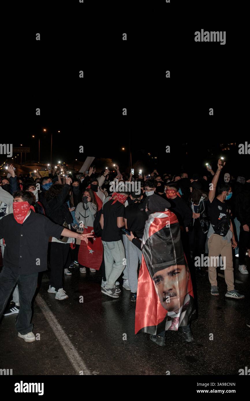 Protesters seen blocking the highway during the protest. Young people ...