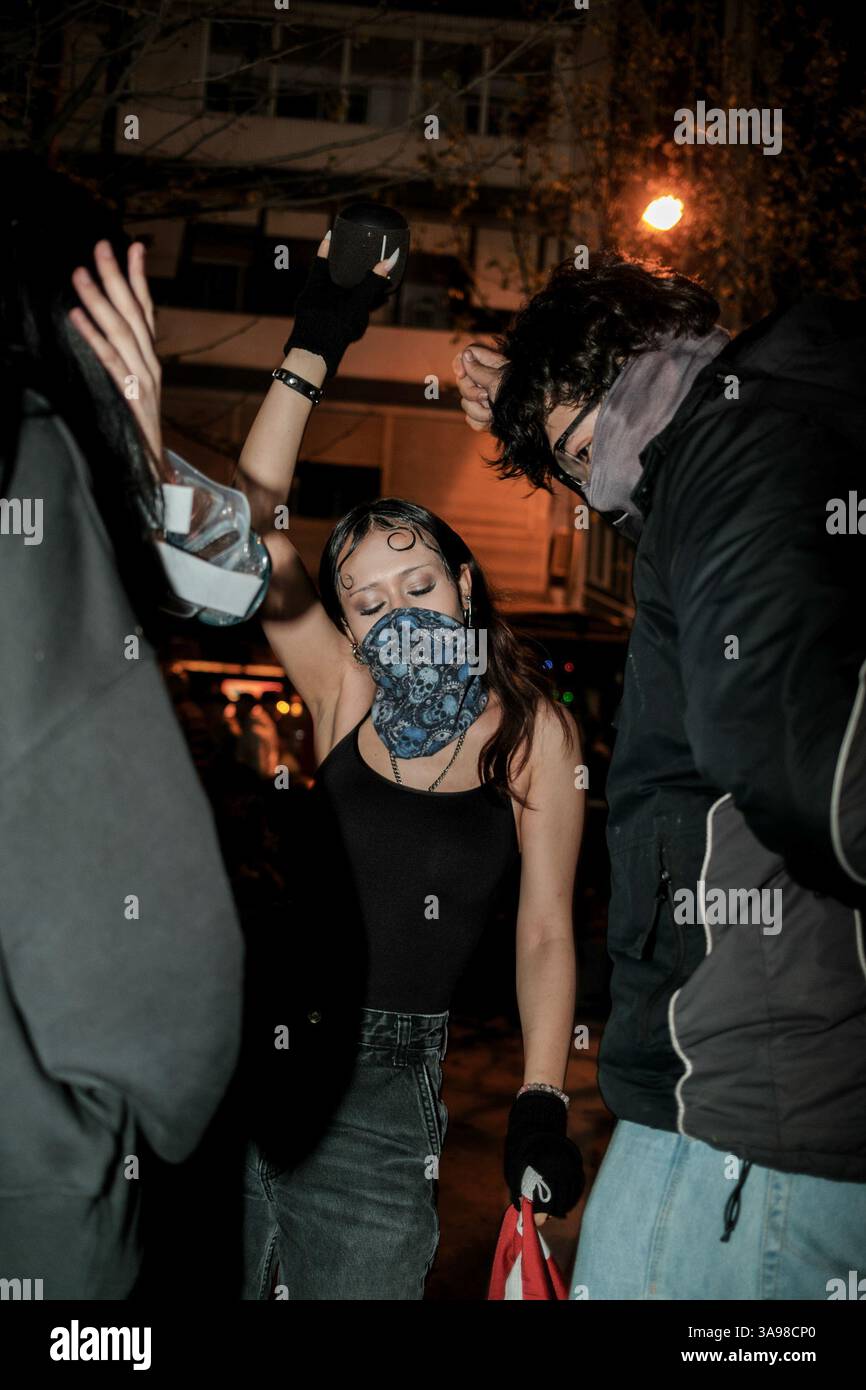 Protesters seen dancing during the protest. Young people with their ...