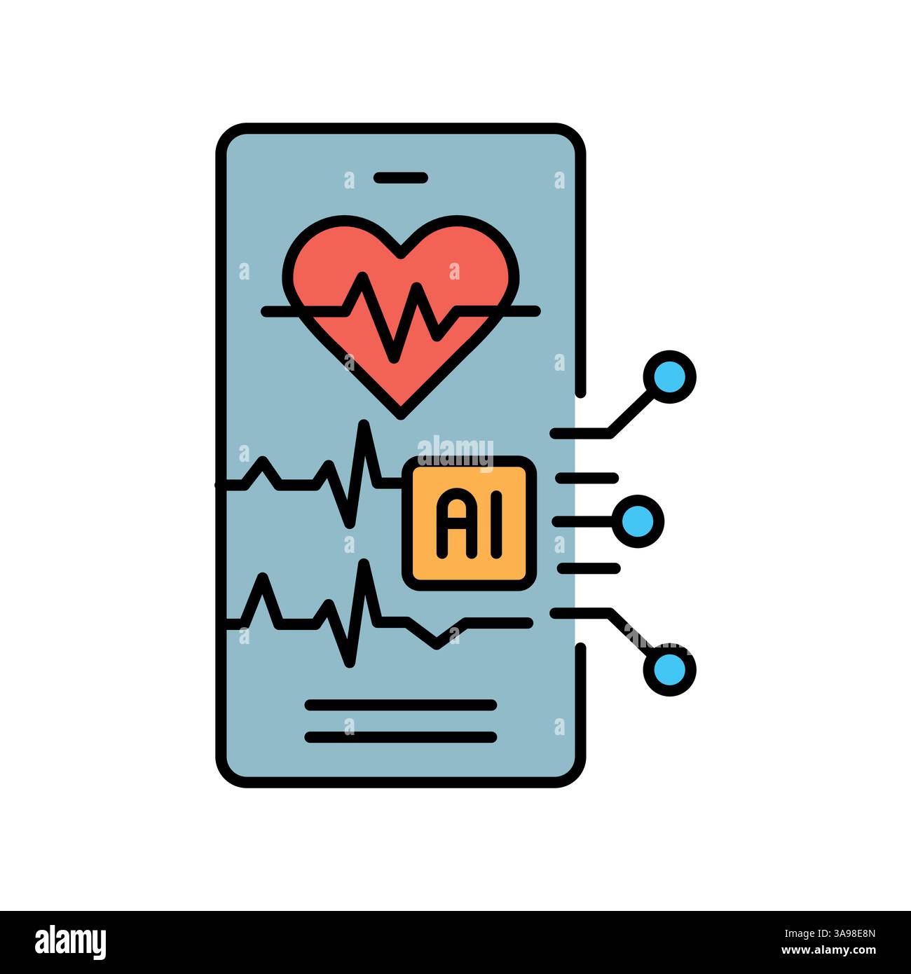 AI Automatic ECG decoding black line icon for digital and print projects. Minimal clean icons ...