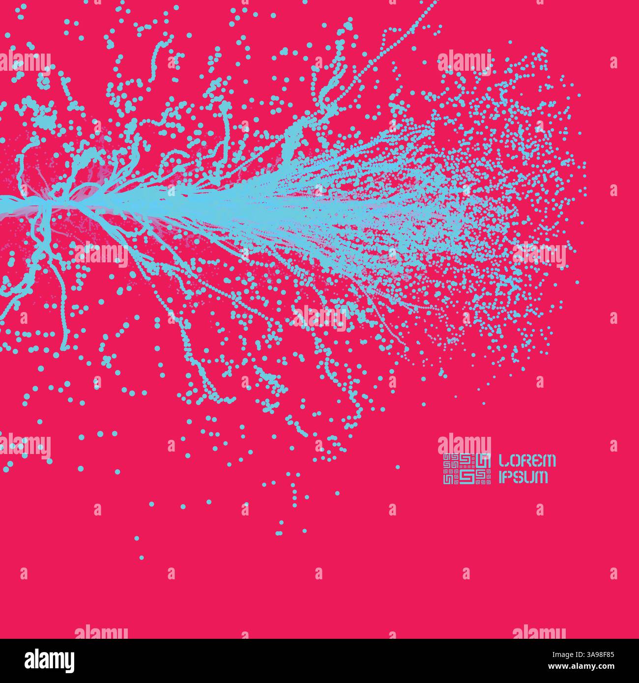 Point Explode. Array with Dynamic Emitted Particles. 3D Technology Style. Abstract Background ...