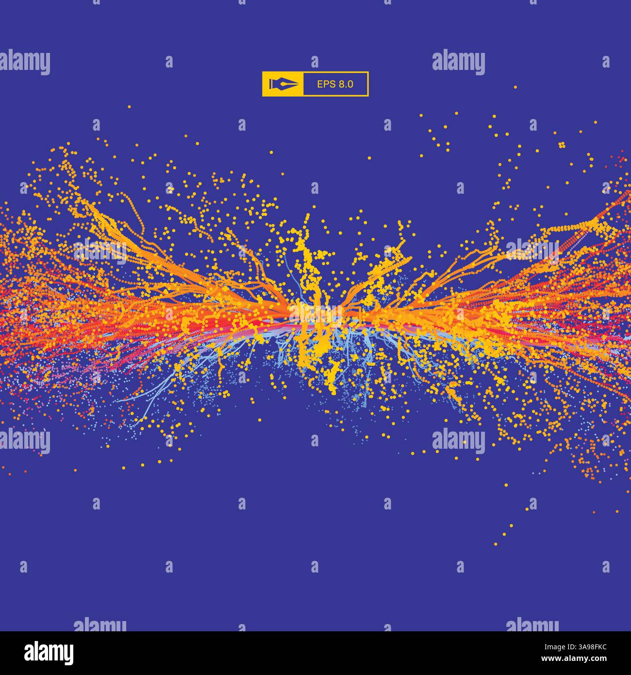 Point Explode. Array with Dynamic Emitted Particles. 3D Technology Style. Abstract Background ...