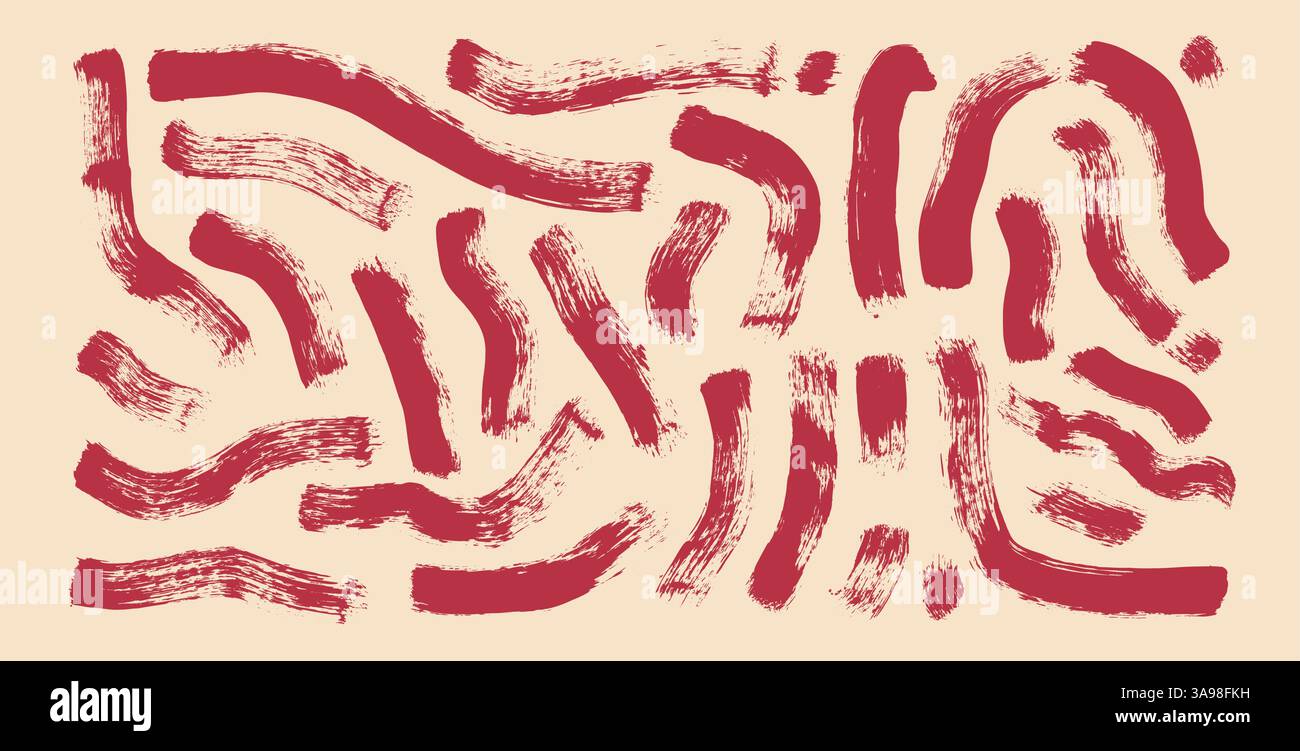 Acrylic paint wavy brush stroke lines. Hand drawn vector retro ...