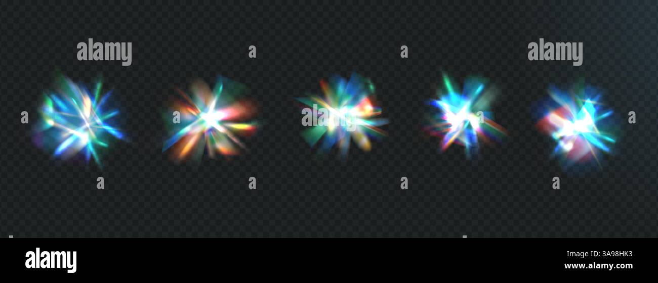 Caustic light crystal prism glitter set. Glow glare effect with ...