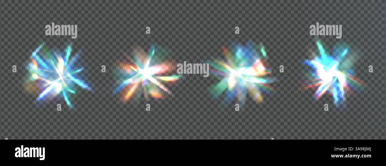 Light crystal prism sparkles set. Flare glow effect with diamond ...