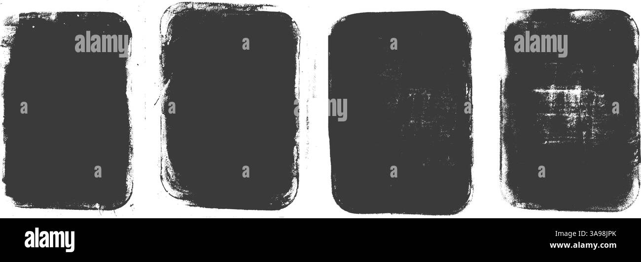 Charcoal grunge text boxes set. Callouts rectangles frames. Linocut ...