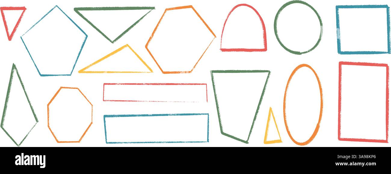 Brush stroke kids geometric shapes set. Text boxes paint textured thin ...