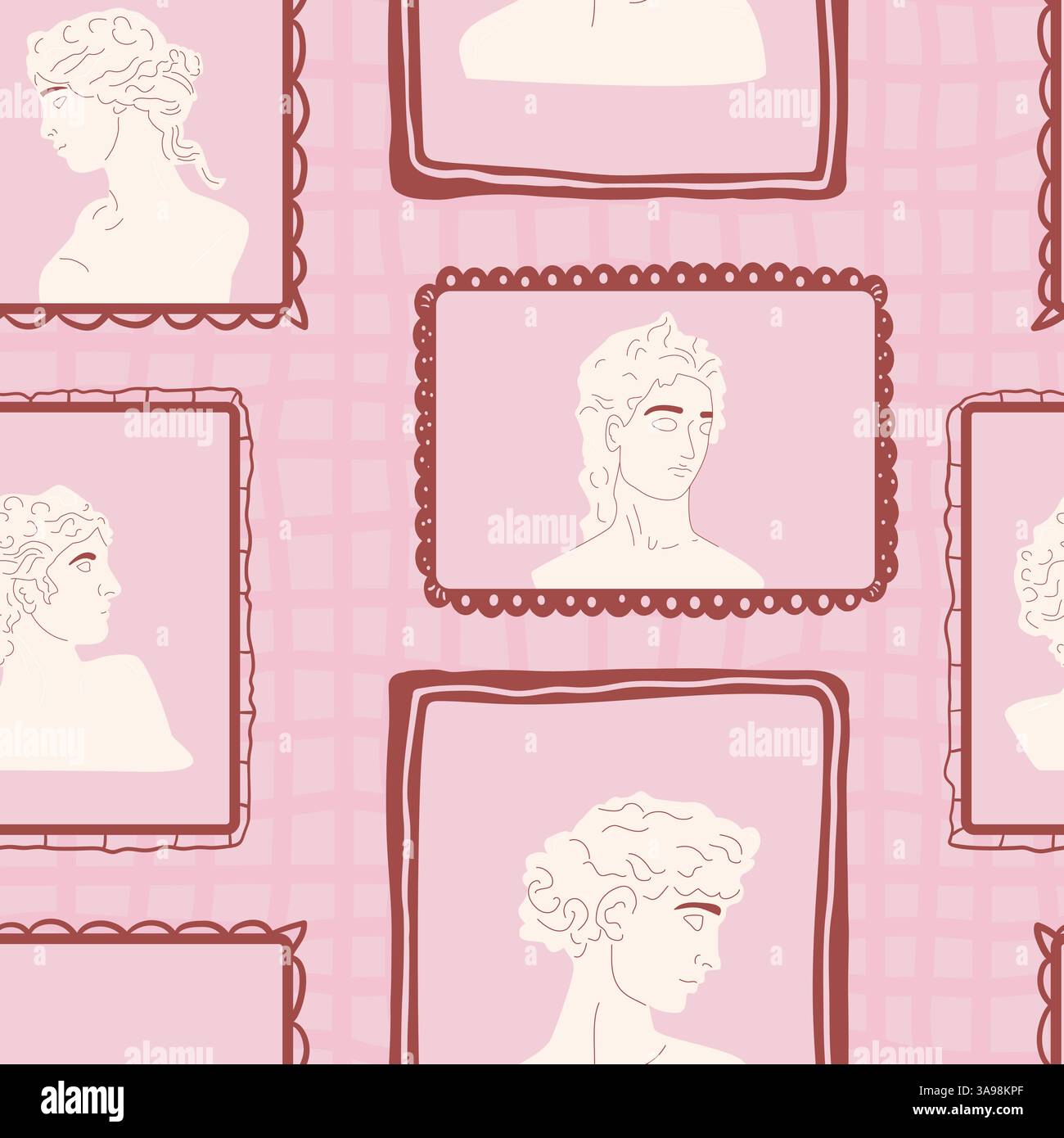 Greek statues portrait seamless pattern. Antique Roman face sculpture ...