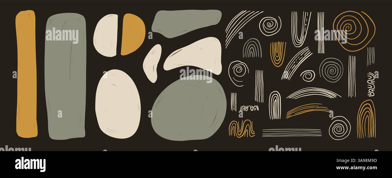 Crayon organic geometric figures silhouette set. Semicircle, rectangle ...