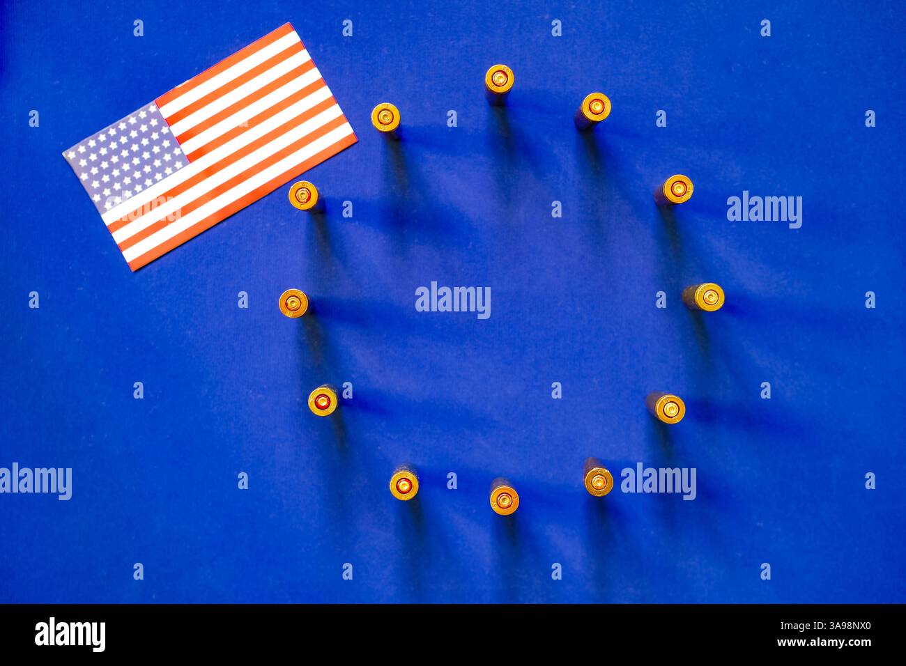 Circle of bullet casings on a blue background of the European Union's ...