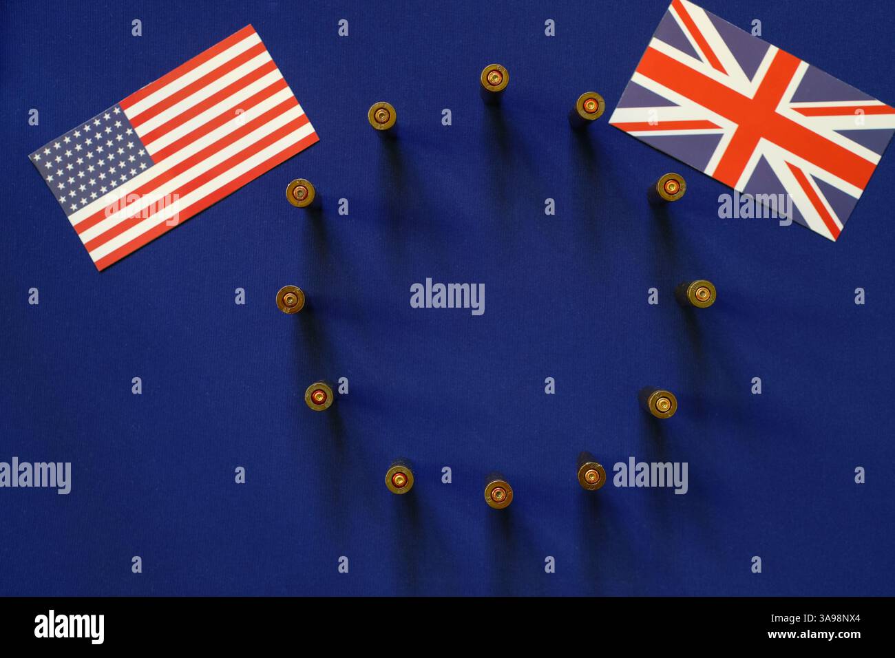 Circle of bullet casings on a blue background of the European Union's ...