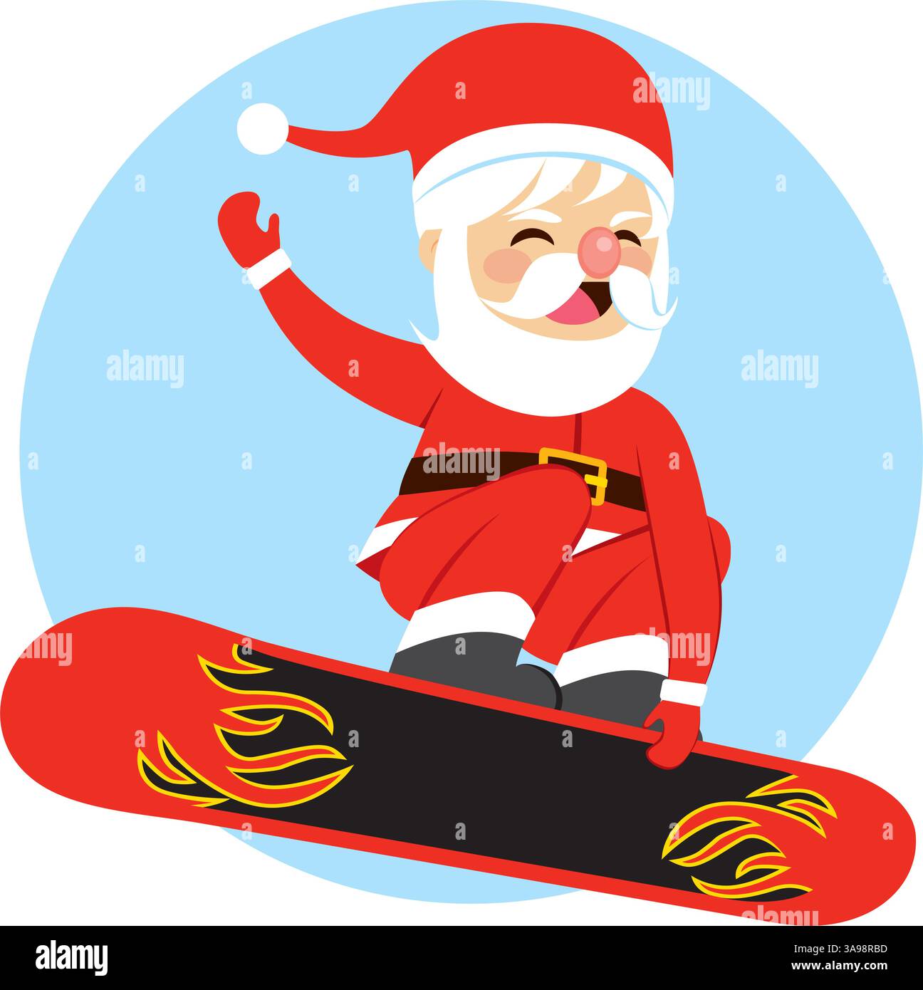 Illustration of happy cute Santa Claus snowboarding on Christmas eve ...
