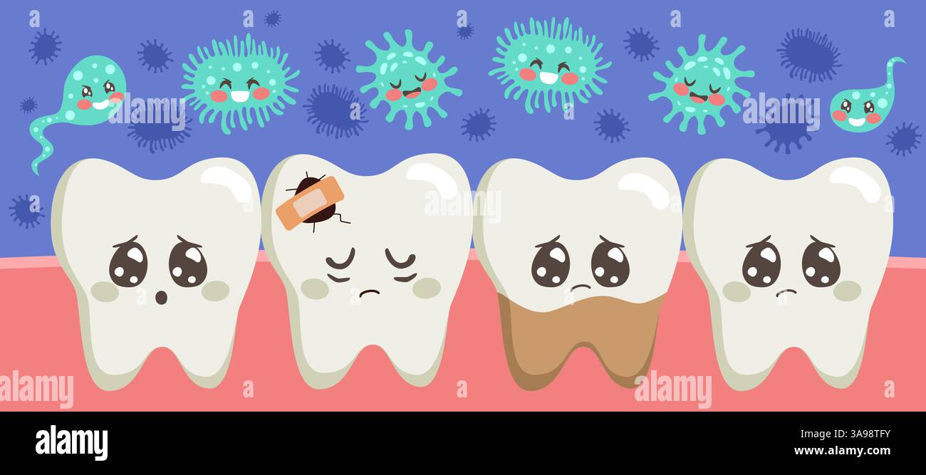Cartoon teeth characters gingivitis and periodontitis dental concept ...