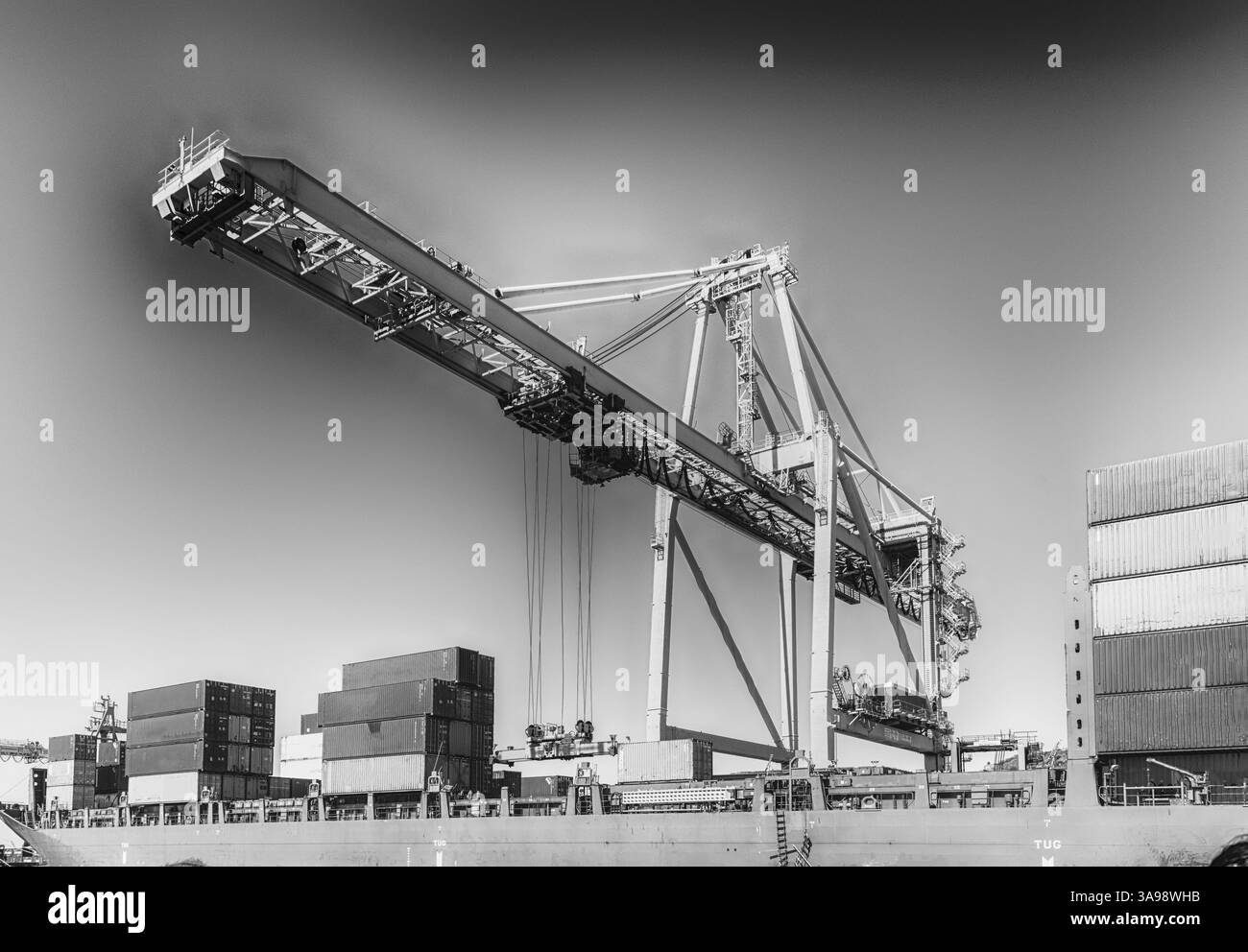 Container crane for loading and unloading container ships at the commercial port of Barcelona ...