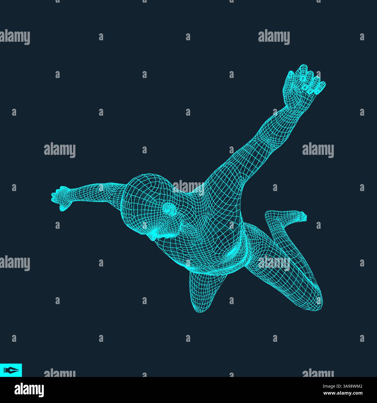 Man falling down. Jumping Man. 3D Model of Man. Human Body. Sport ...