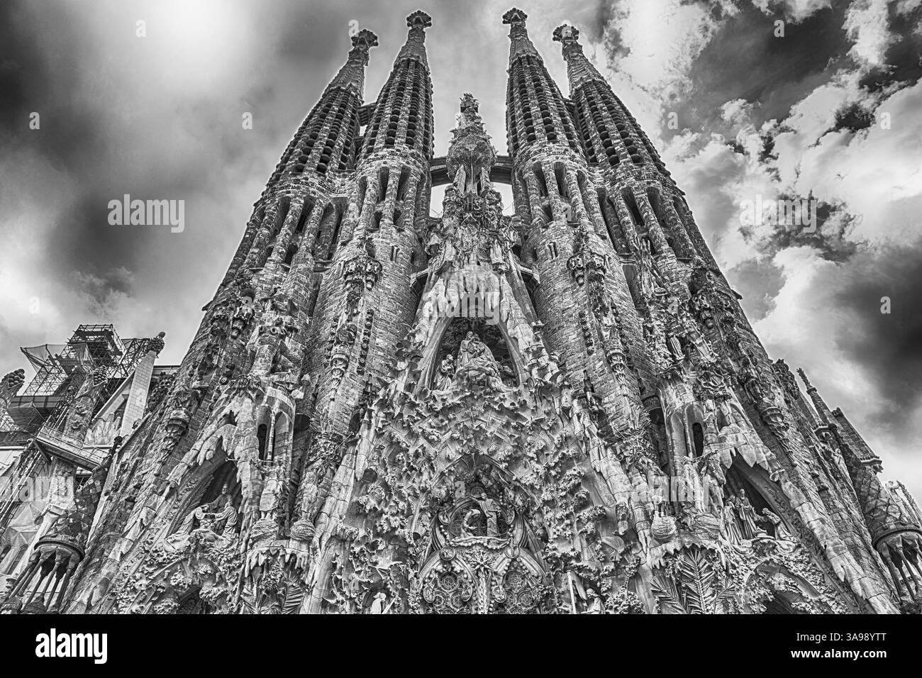 BARCELONA - AUGUST 9: The Nativity Facade of the Sagrada Familia, the ...