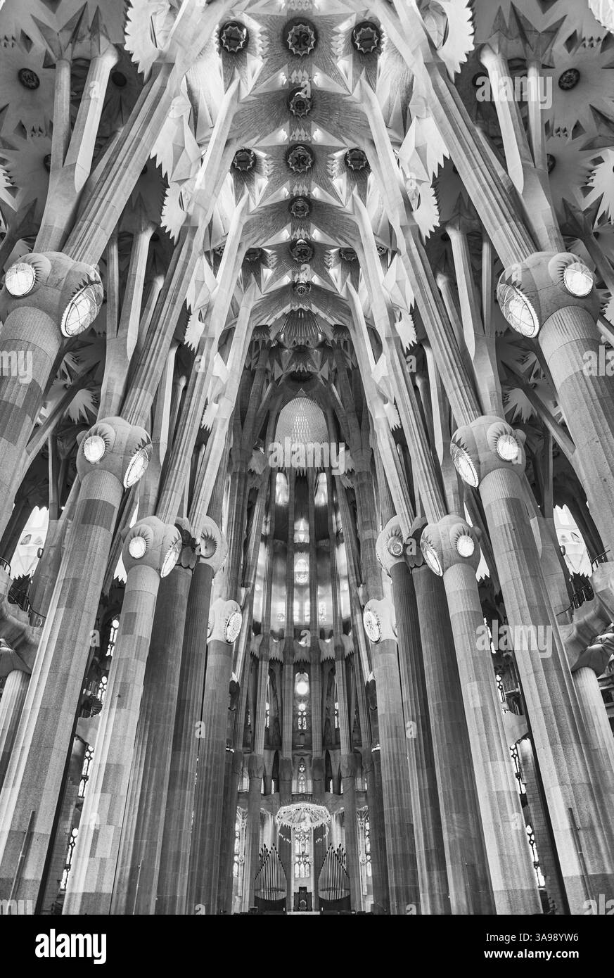 BARCELONA - AUGUST 9: Interior design of the Sagrada Familia, the most ...