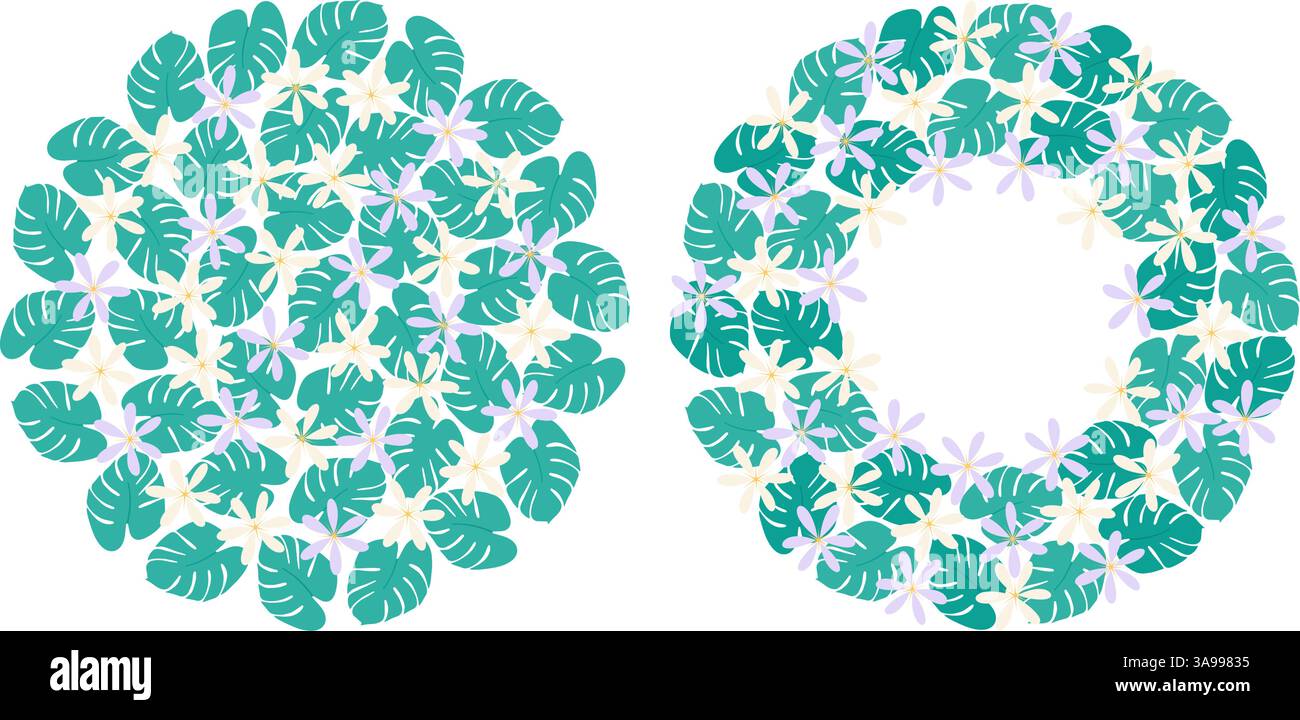 Freehand Monstera leaves Abstract Multicolored Flowers Circle ...