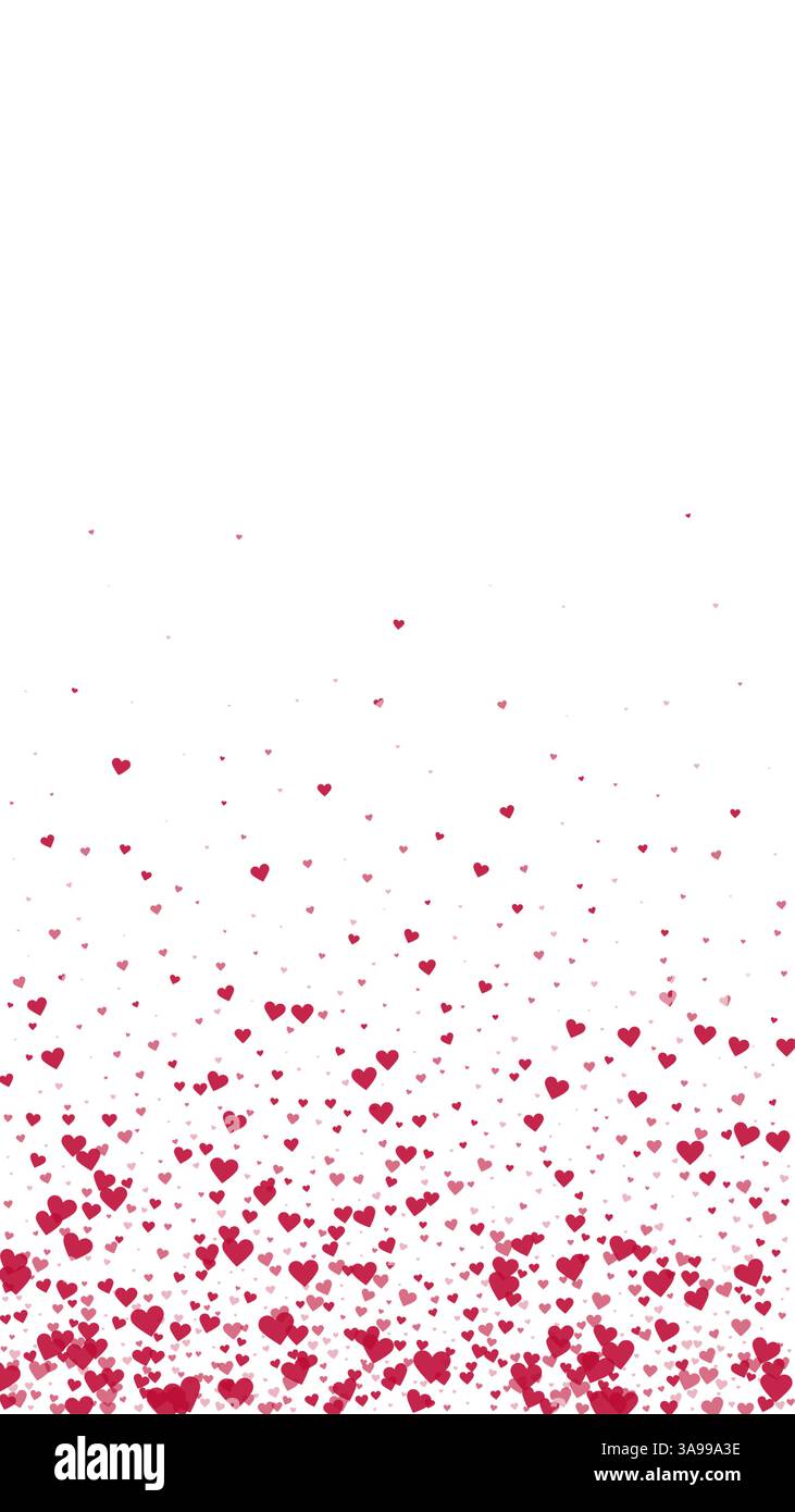 Valentine hearts, flying, falling down, floating. Red hearts scattered ...