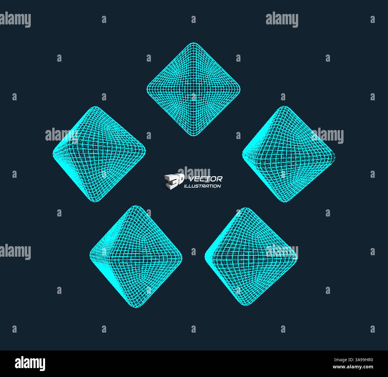 Octahedron. Object with lines and dots. Molecular grid. Vector ...