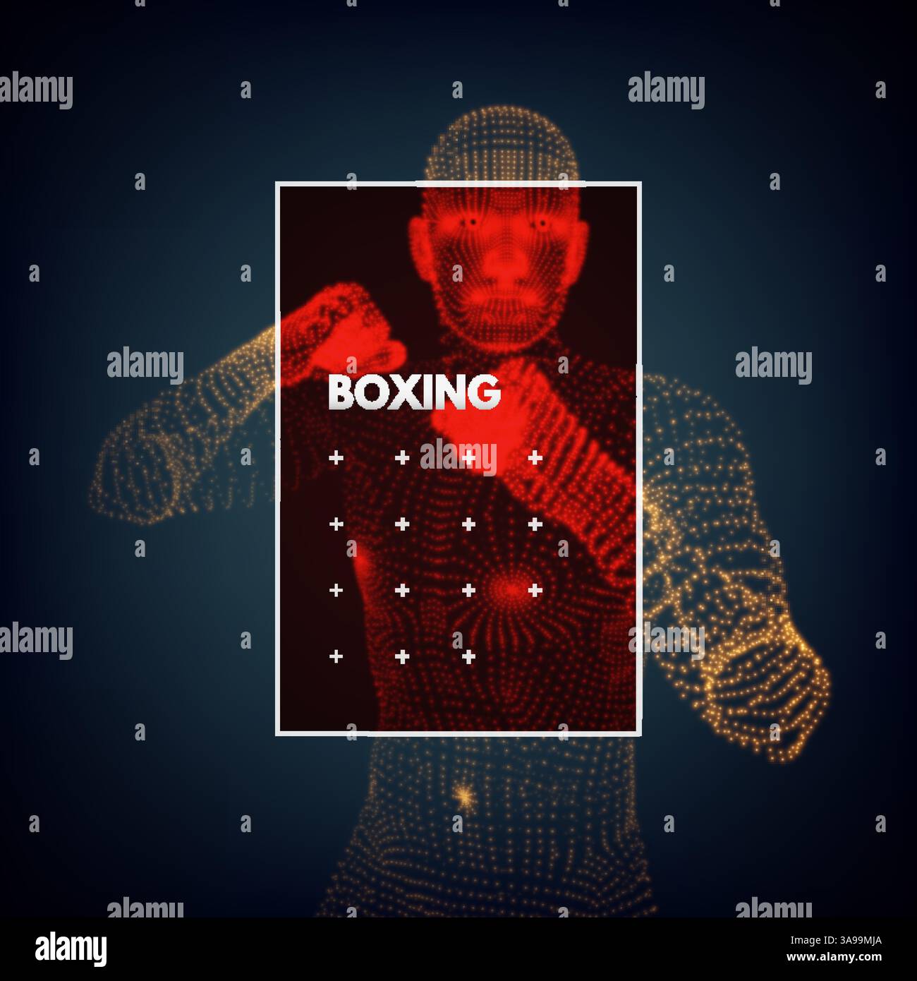 Boxer. Fighting men. 3d model of man. Body scanning. Vector graphics ...