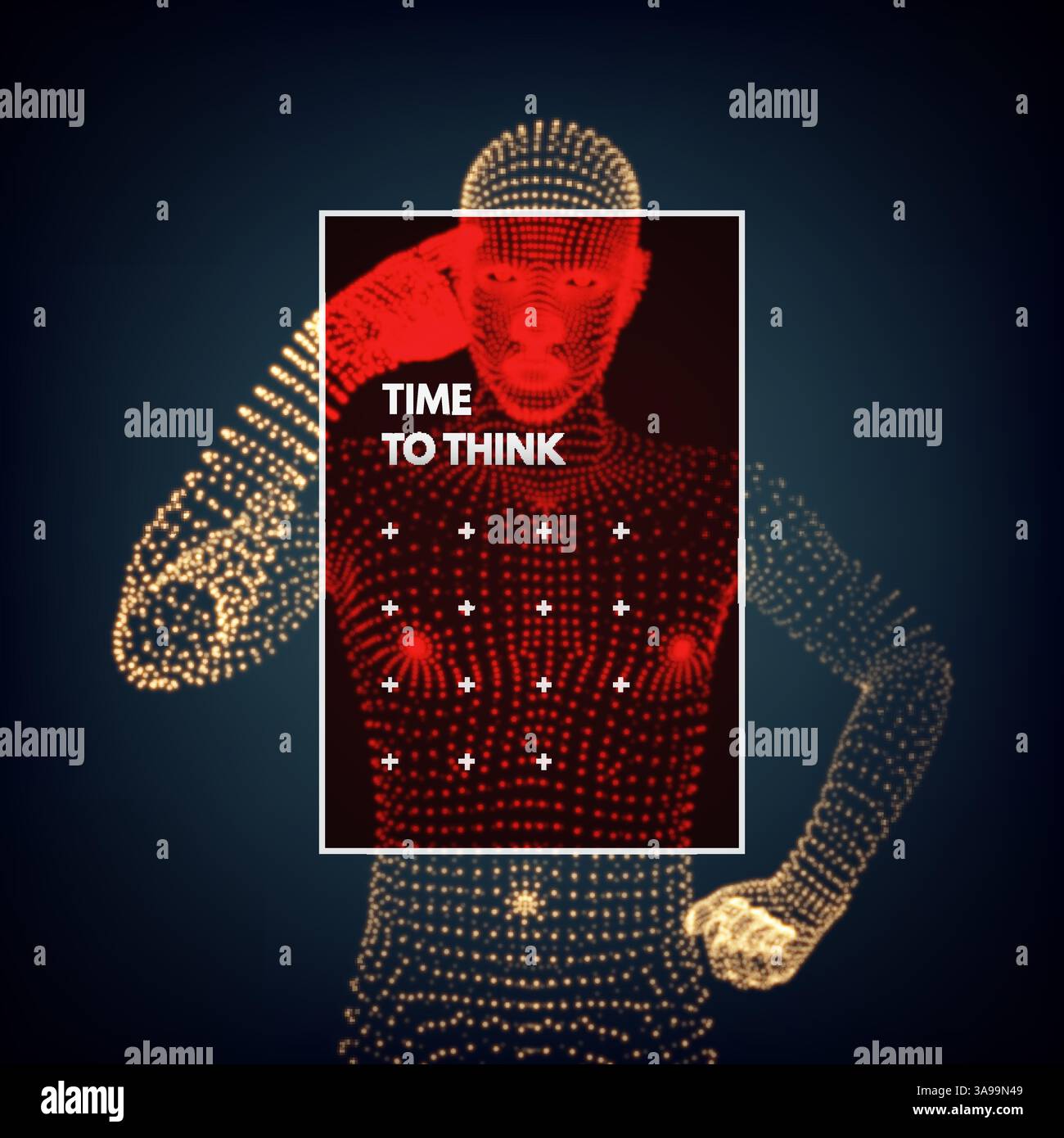 Man in a thinker pose. 3d model. Psychology or philosophy concept. Idea ...