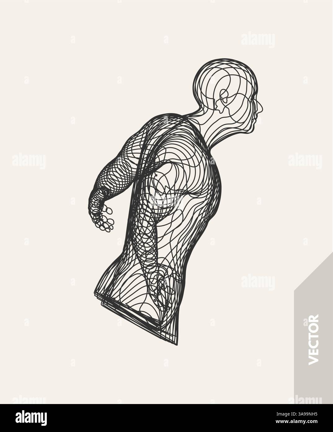 3d model of man. Vector illustration. Wire connection to virtual ...