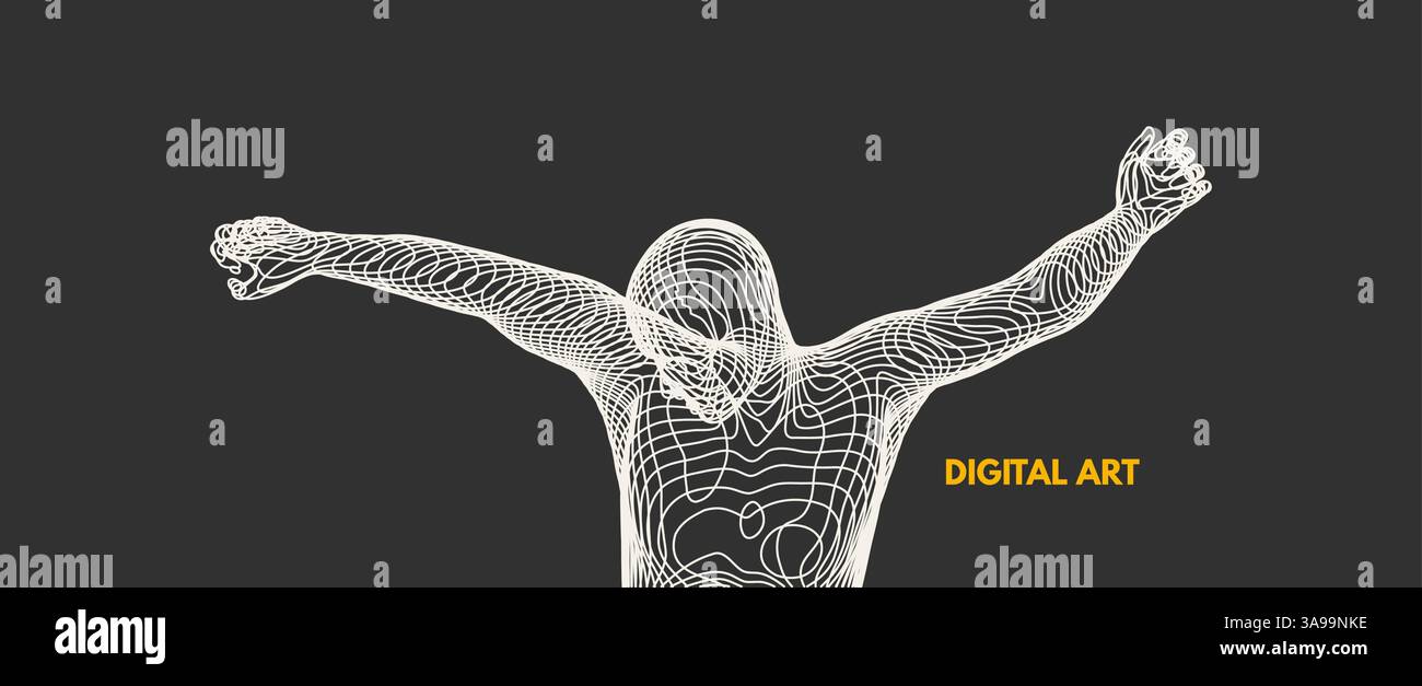 3d model of man. Vector illustration. Wire connection to virtual ...