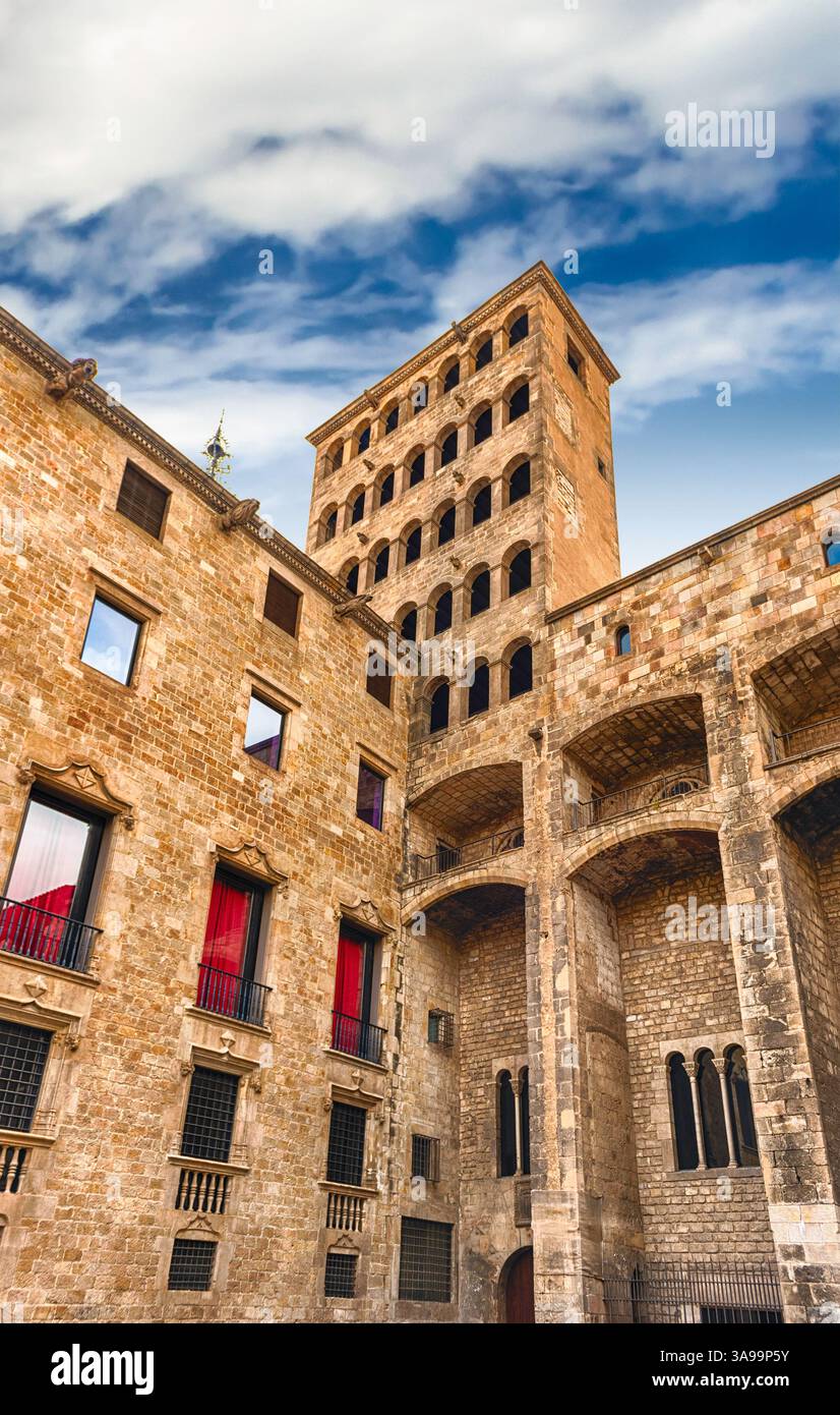 King's Martin Watchtower, iconic landmark in Placa del Rei, public square of the Gothic Quarter ...