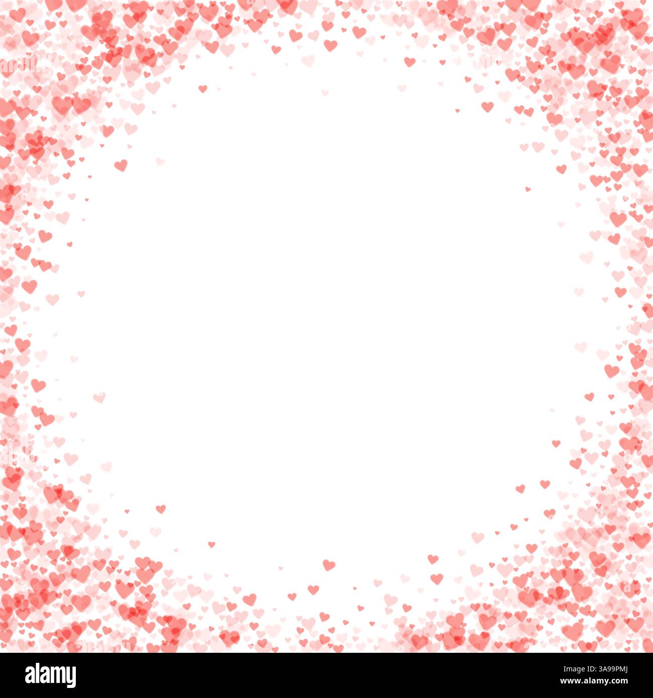 Falling hearts valentine card template. Red hearts scattered on white ...