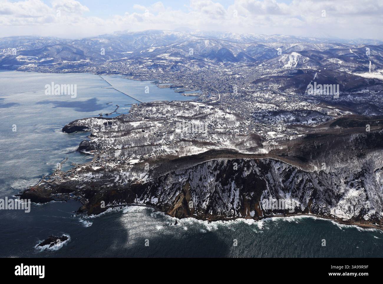 An aerial photo shows townscape of Otaru City in Hokkaido Prefecture ...