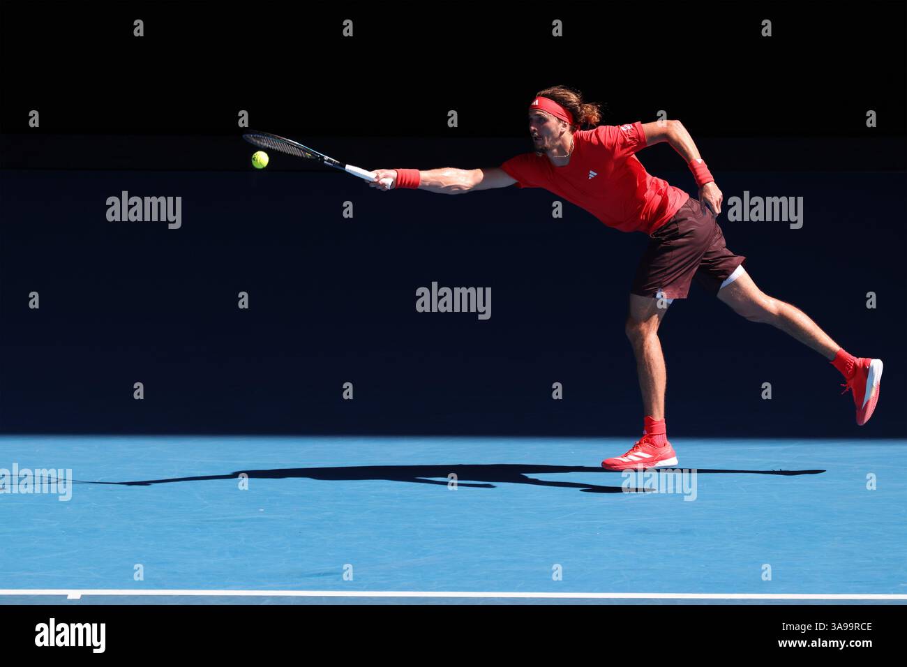 German tennis player Alexander Zverev playing forehand shot at ...