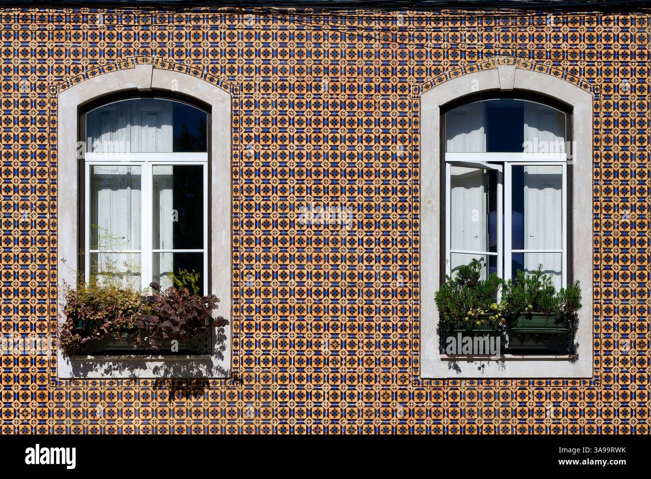 A Close Up Architectural Shot Of A Building Facade Featuring Traditional Portuguese Azulejo