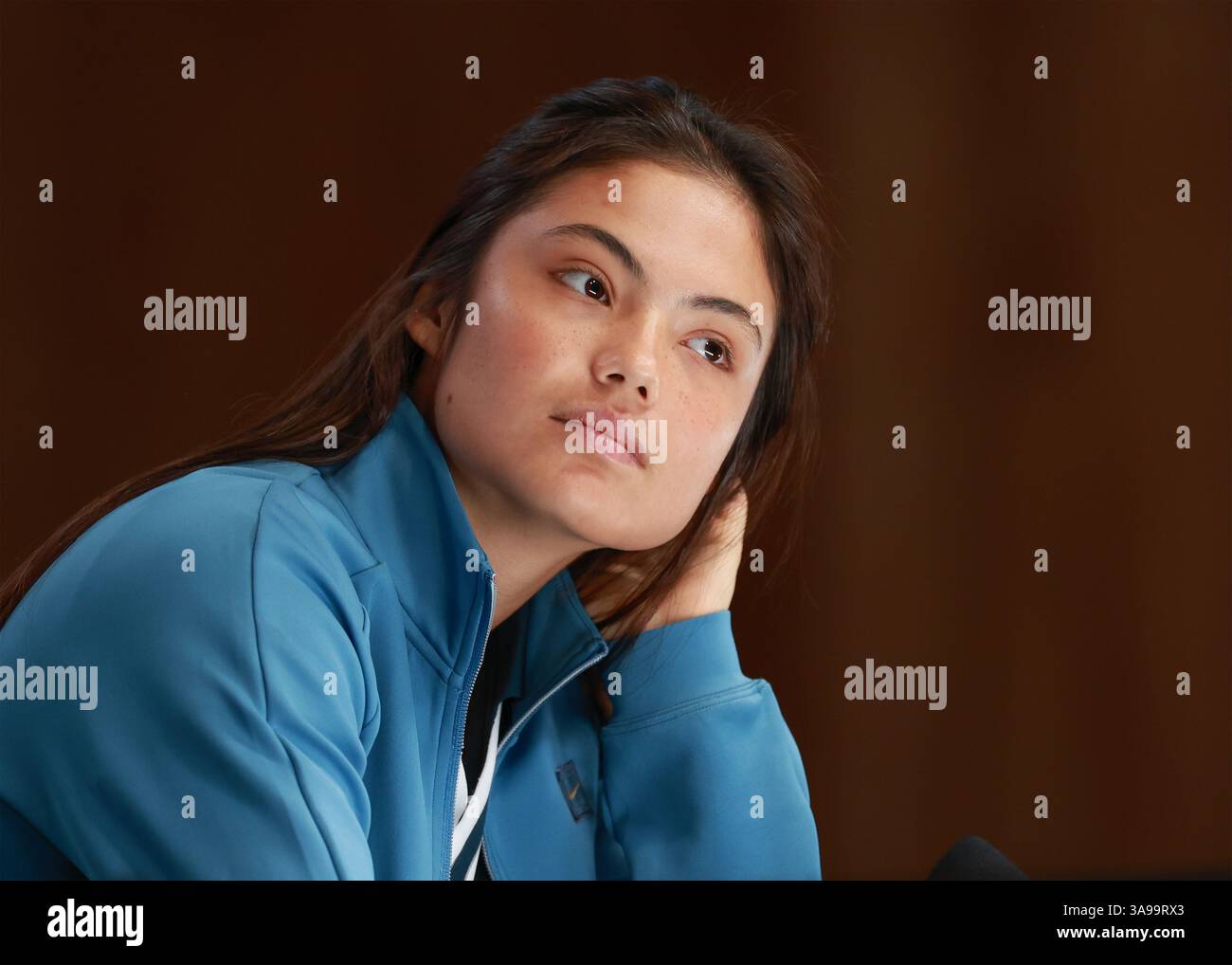 British tennis player Emma Raducanu (GBR) during a press conference ...