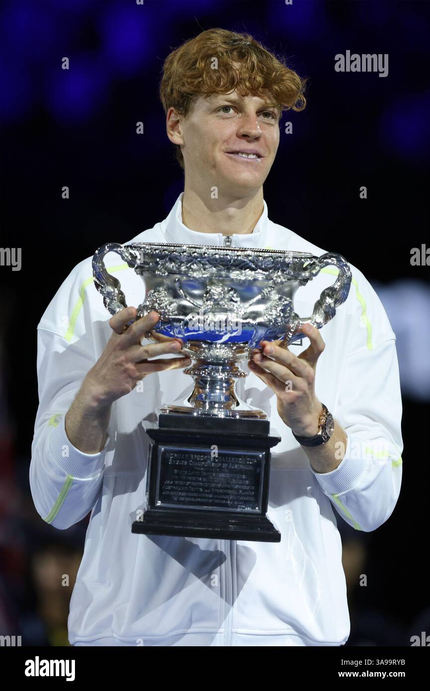 Grand Slam winner Jannik Sinner (ITA) holding the trophy at the Australian Open 2025 at ...