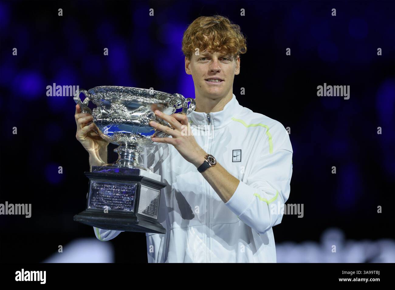 Grand Slam winner Jannik Sinner (ITA) holding the trophy at the Australian Open 2025 at ...