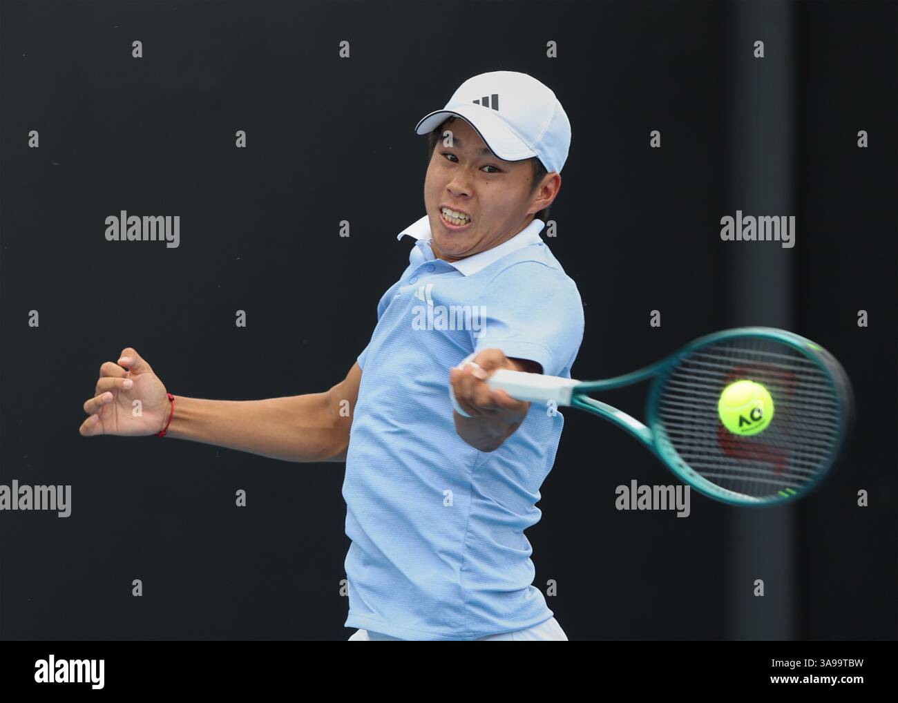 American tennis player Learner Tien (USA) playing a forehand shot at ...