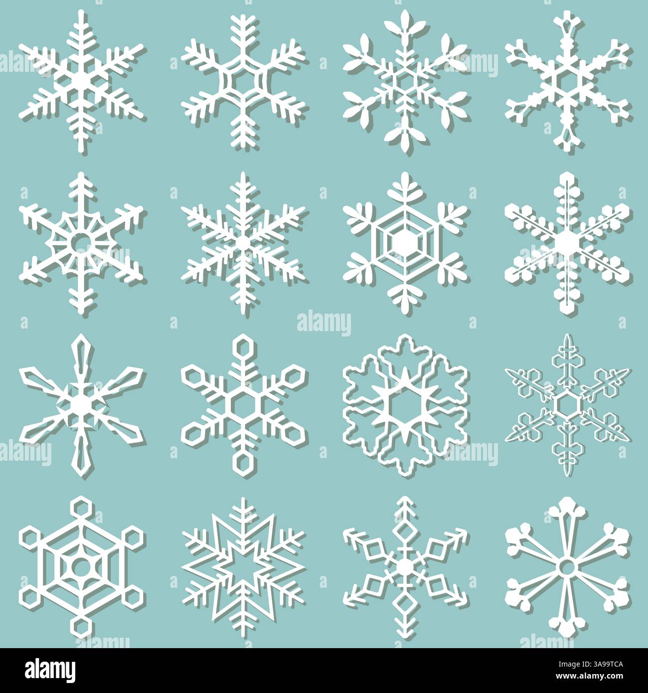 Collection of 16 different snowflakes. Winter set vector illustration ...
