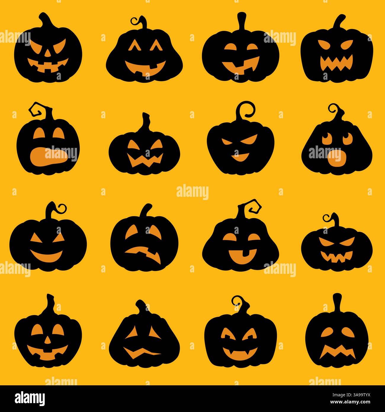 Halloween decoration Jack-o-Lantern silhouette set. Pumpkins designs ...