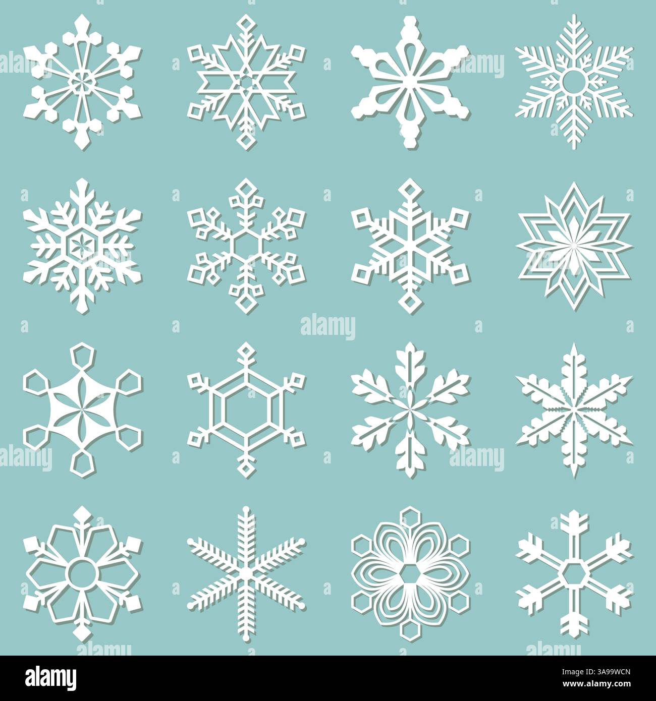Sixteen white snowflakes of different shapes. Winter set vector ...