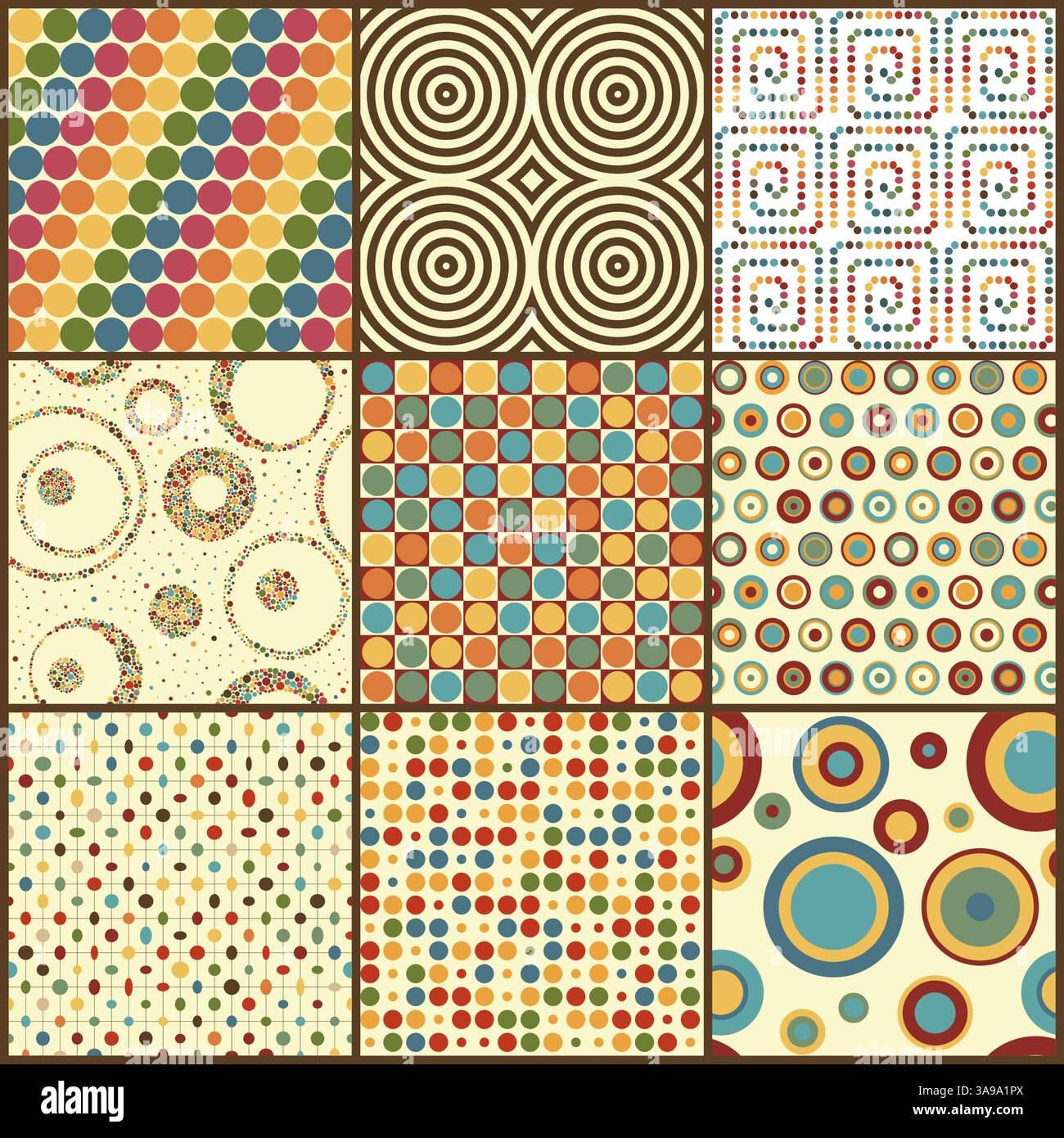 Set of nine retro geometric seamless patterns with circles Stock Vector Image & Art - Alamy
