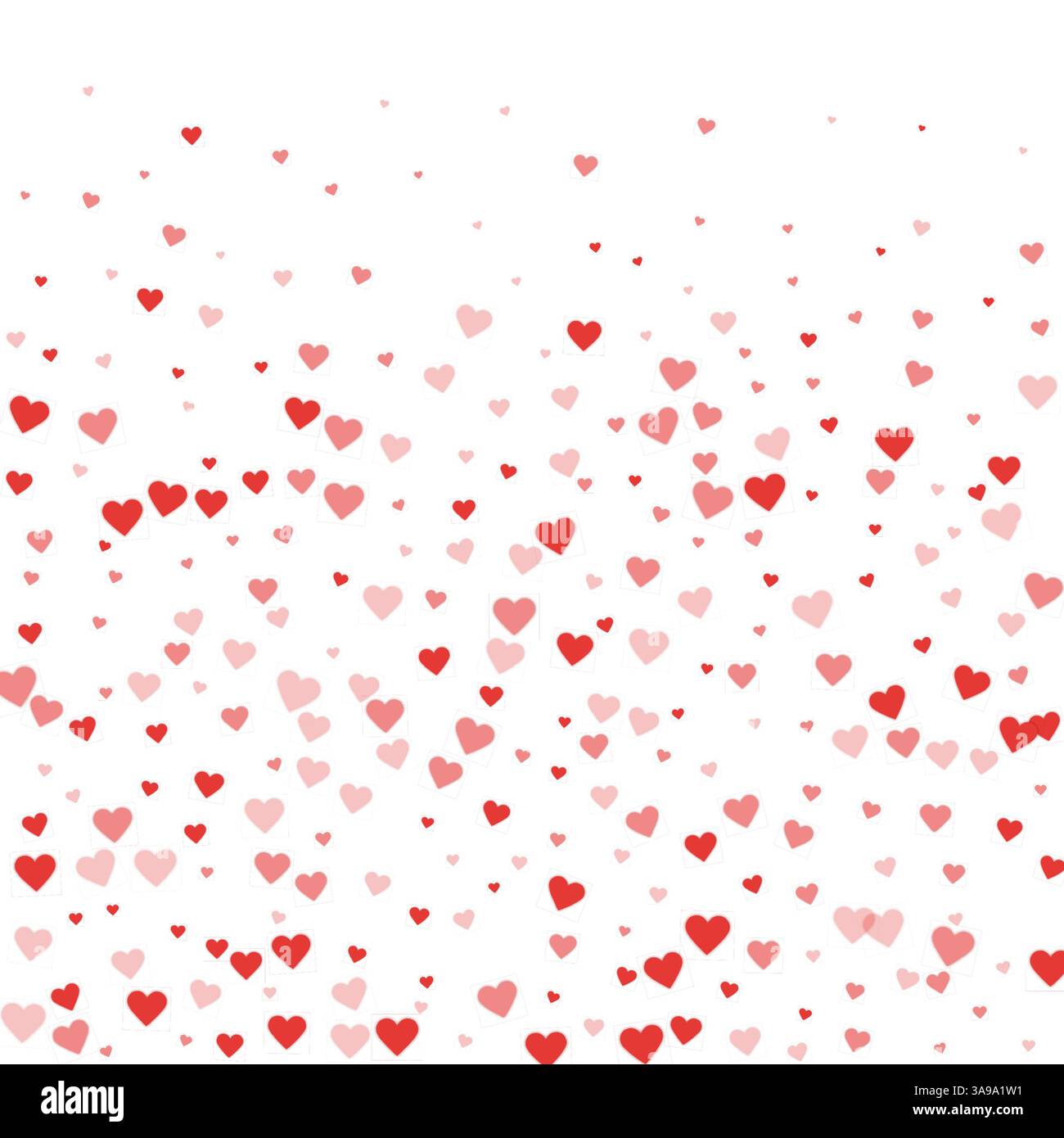 Valentine hearts, flying, falling down, floating. Red hearts scattered ...