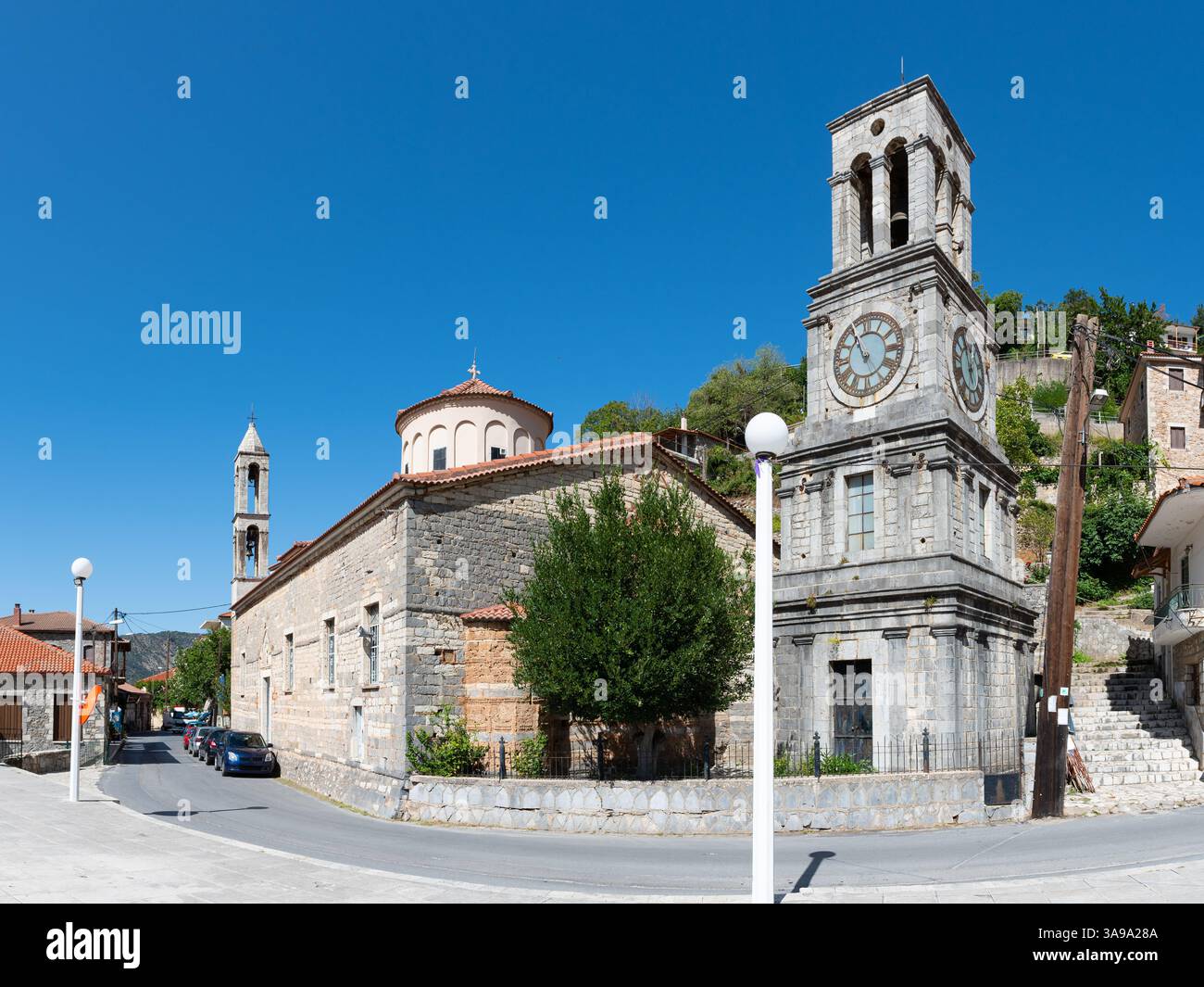 Church of Taxiarches (the greatest brigadiers) and bell clock tower in ...