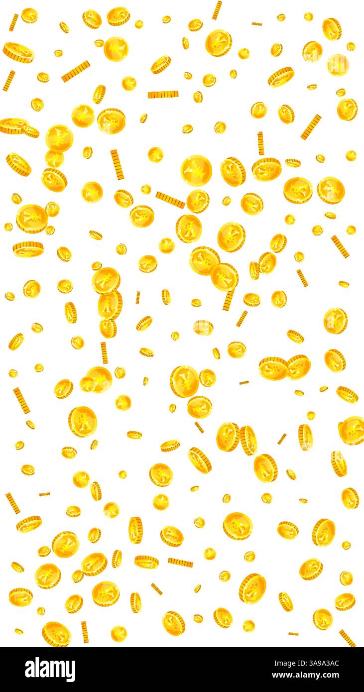 Chinese yuan coins falling. Scattered gold CNY coins. China money ...