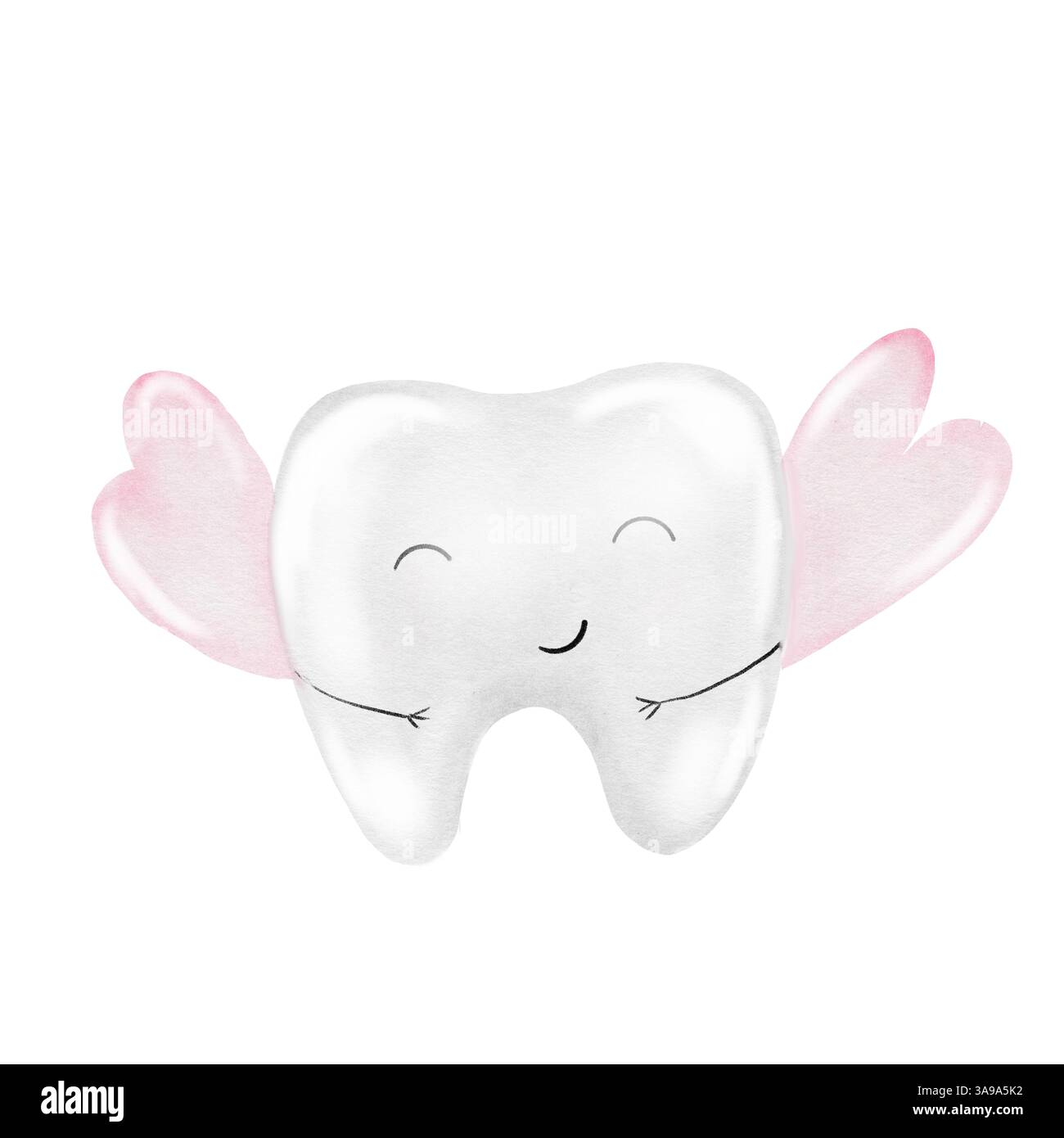 Baby tooth watercolor. Cute cartoon molar with crown on isolated white ...