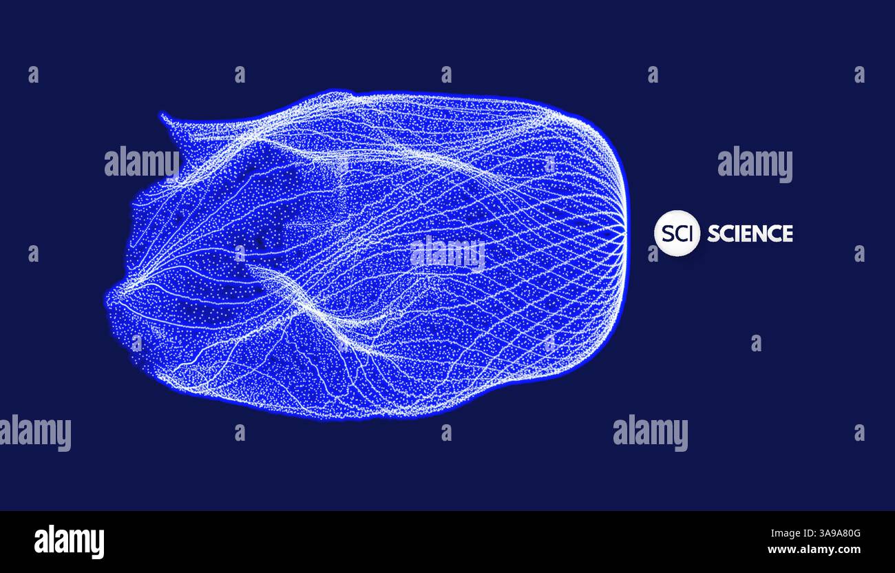 Array with dynamic particles. 3D molecular object for medicine, science ...