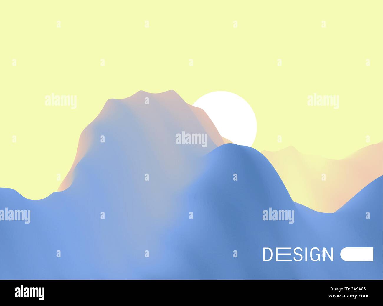 Landscape with mountains and sun. Sunset. Mountainous terrain. Abstract ...