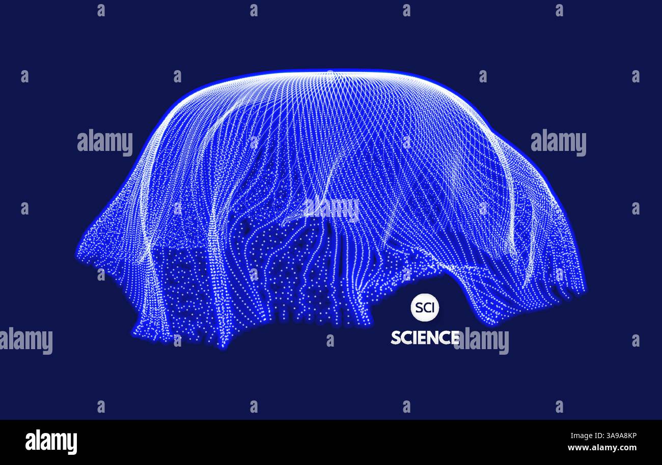 Array with dynamic particles. 3D molecular object for medicine, science ...