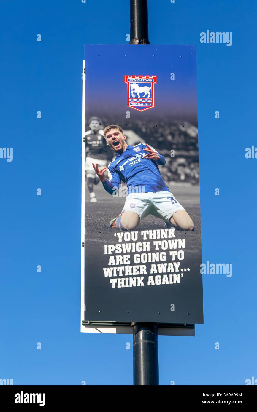 Ipswich Town football club promotion poster on lamppost in town centre ...